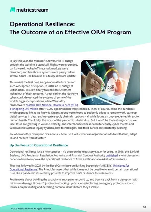 Operational Resilience The Outcome Of An Effective Orm Program Article